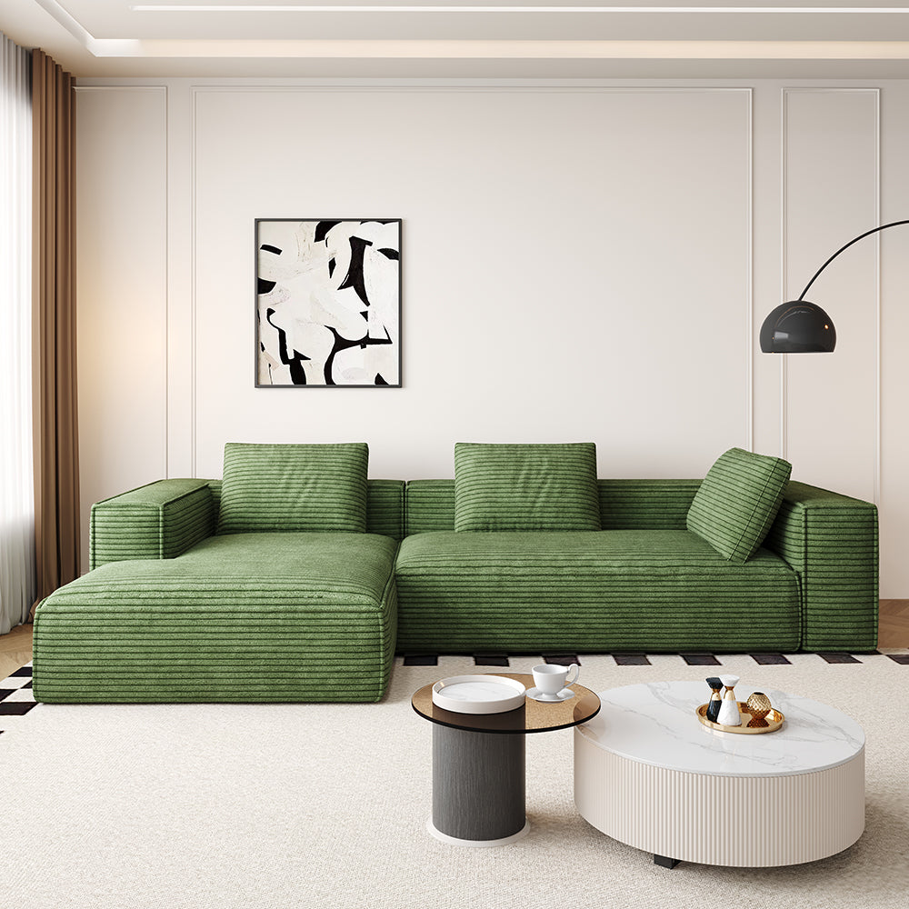Tanra 106" 2-Piece Green Corduroy Modular L-Shaped Sectional Sofa with ...