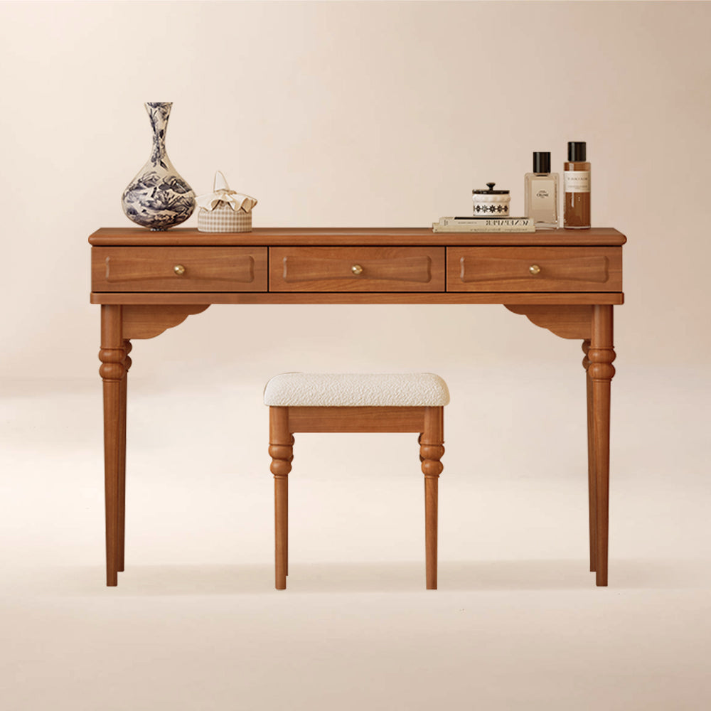 Comless Natural Mid-Century Modern Makeup Vanity with 3-Drawer & Seat ...
