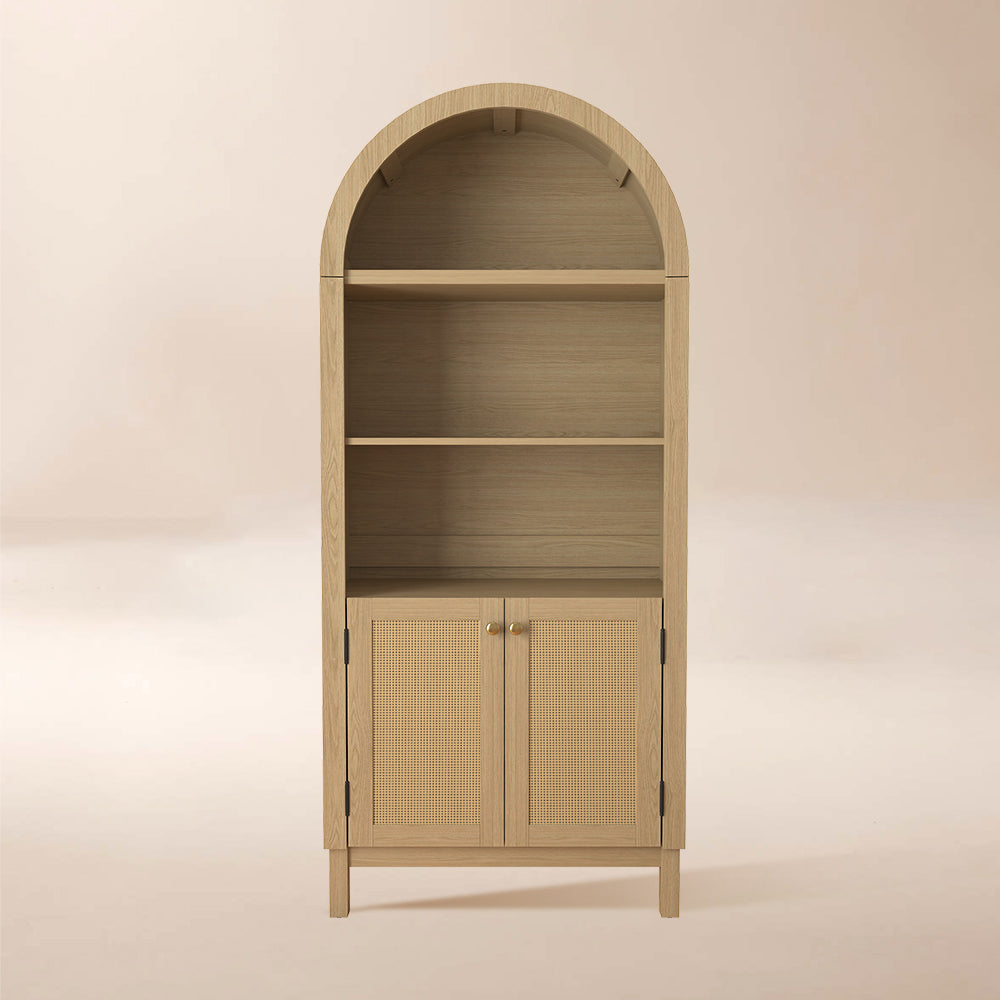 Fenio Modern Tall Arched Cabinet with Open & Adjustable Shelves in Nat ...